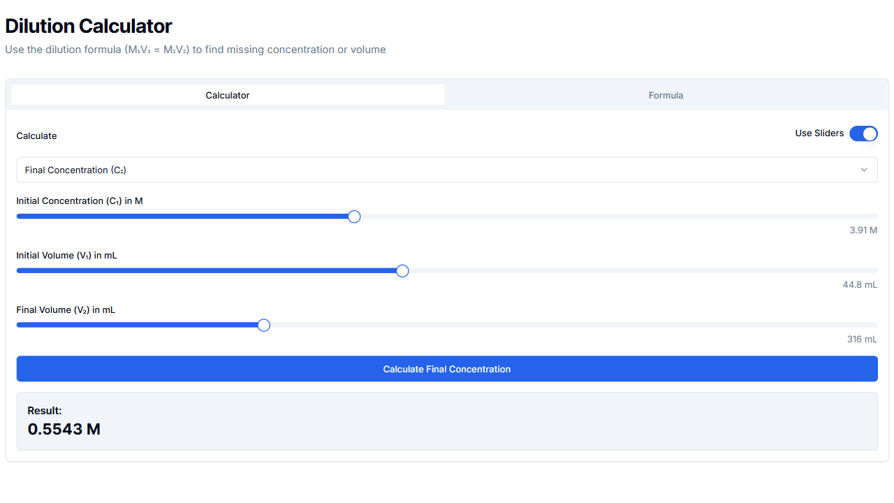 Free Dilution Calculator | Easy Online Chemistry Tool | Free Calculators