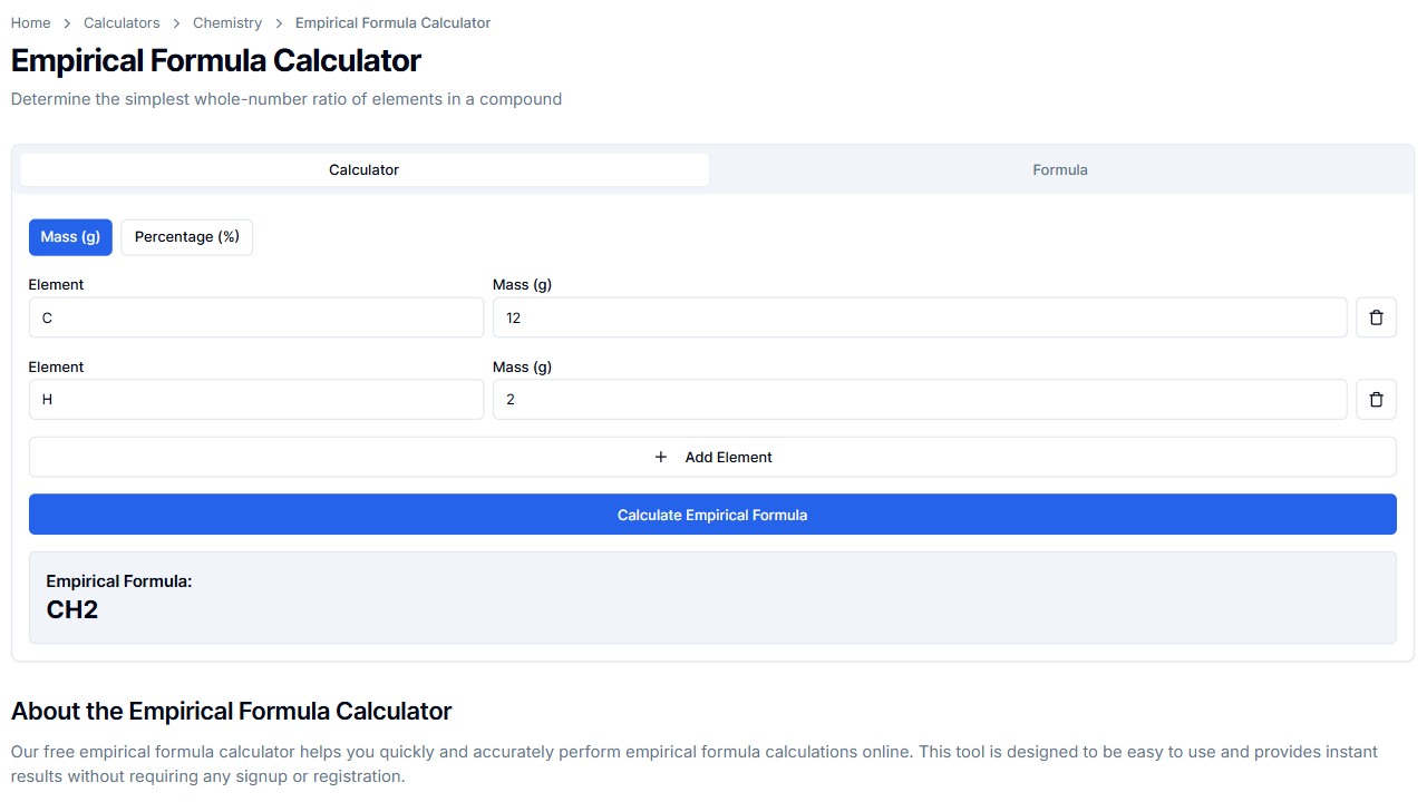 Free Empirical Formula Calculator | Easy Online Chemistry Tool | Free ...