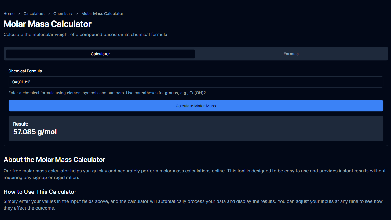 Free Molar Mass Calculator | Easy Online Chemistry Tool | Free Calculators
