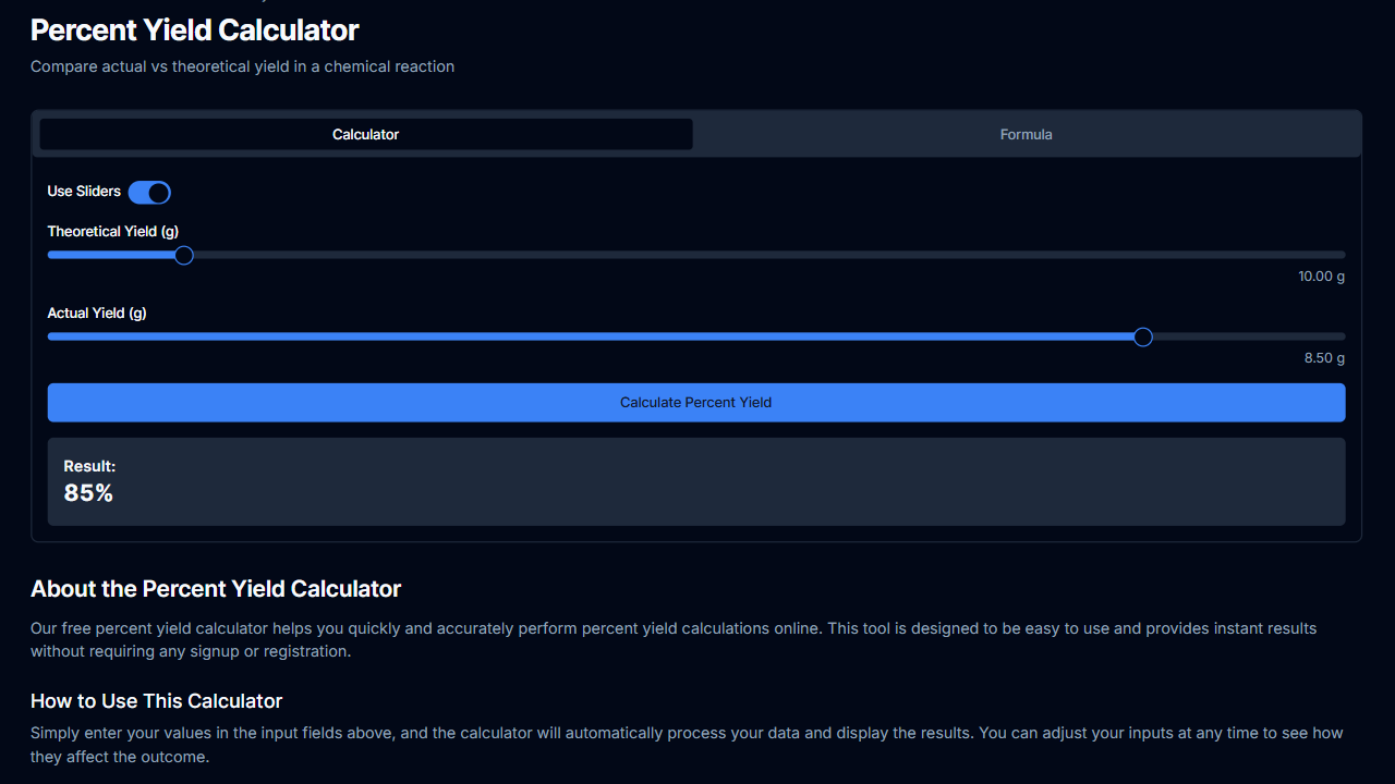 Free Percent Yield Calculator | Easy Online Chemistry Tool | Free ...