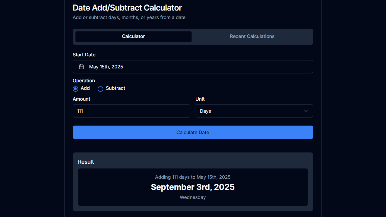 Free Date Add/Subtract Calculator | Easy Online Date Tool | Free ...