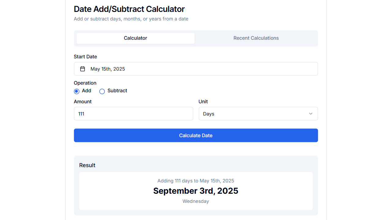Free Date Add/Subtract Calculator | Easy Online Date Tool | Free ... Free Date Add/Subtract Calculator | Easy Online Date Tool | Free ...