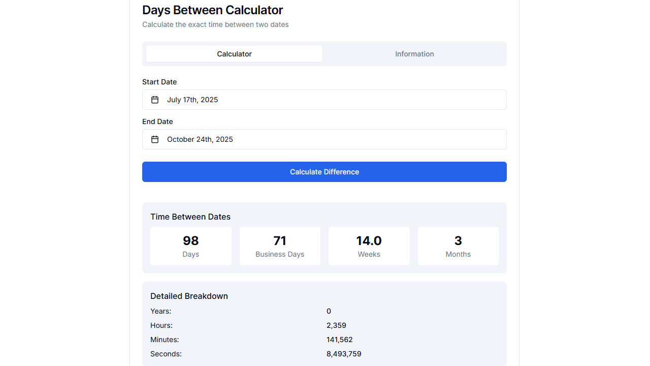Free Days Between Calculator | Easy Online Date Tool | Free Calculators
