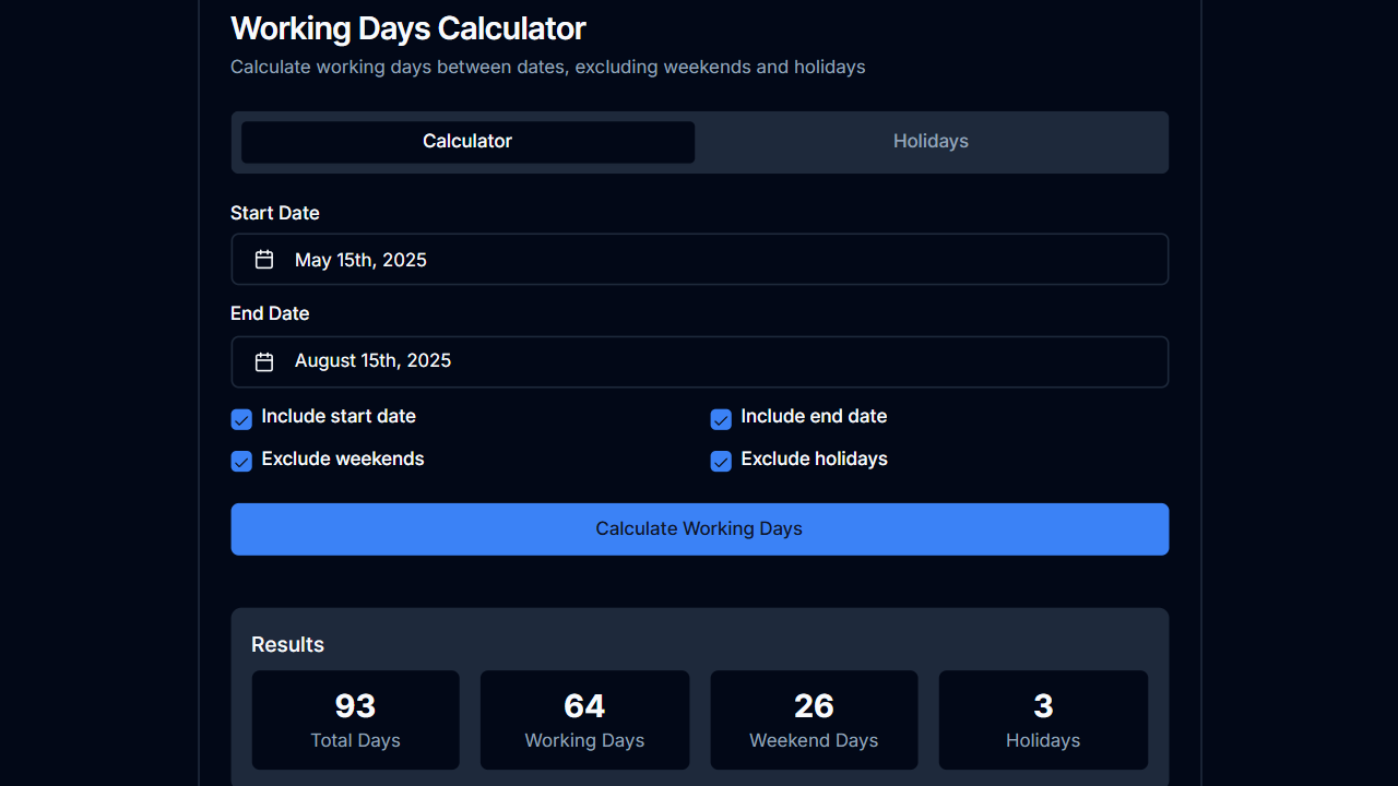Free Working Days Calculator | Easy Online Date Tool | Free Calculators