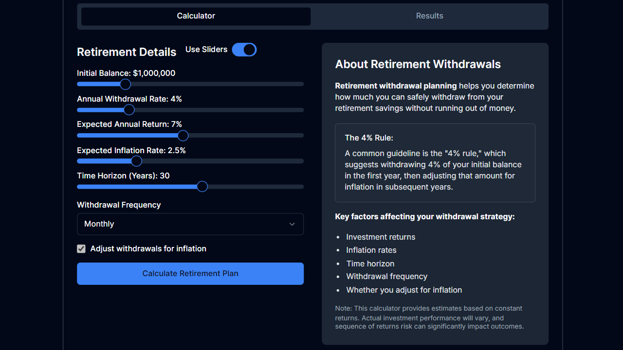 Free Retirement Withdrawal Calculator | Easy Online Finance Tool | Free ...