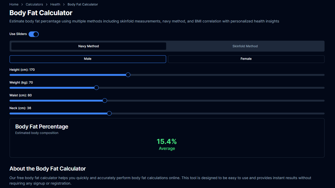Free Body Fat Calculator | Easy Online Health Tool | Free Calculators