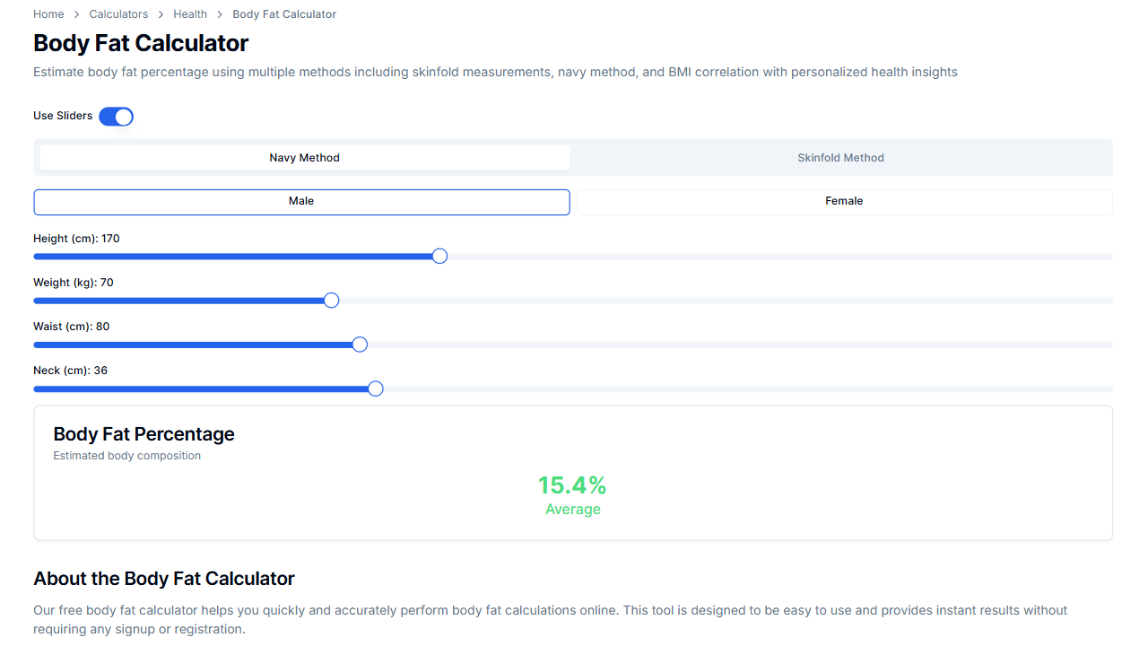 Free Body Fat Calculator | Easy Online Health Tool | Free Calculators