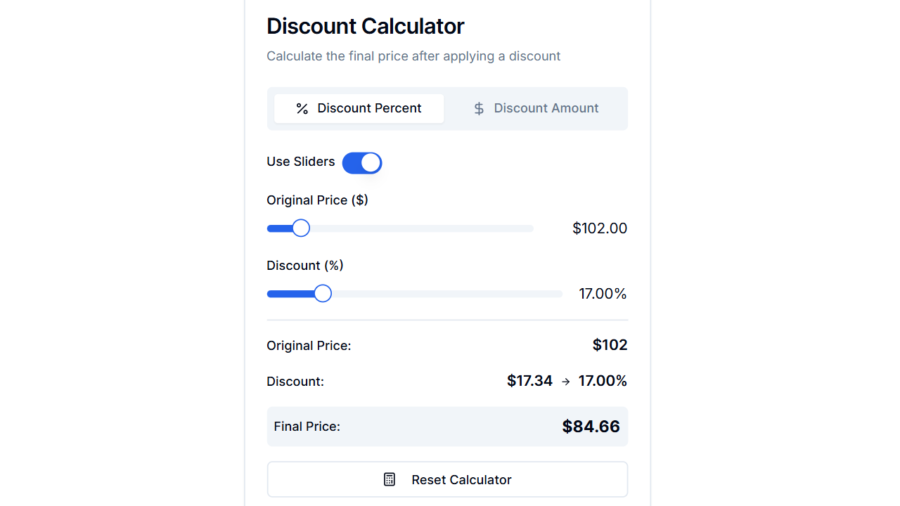 Free Discount Calculator | Easy Online Percentage Tool | Free Calculators