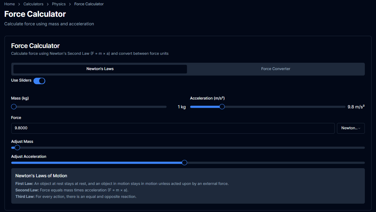 Free Force Calculator | Easy Online Physics Tool | Free Calculators