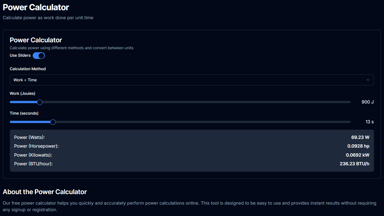 Free Power Calculator | Easy Online Physics Tool | Free Calculators