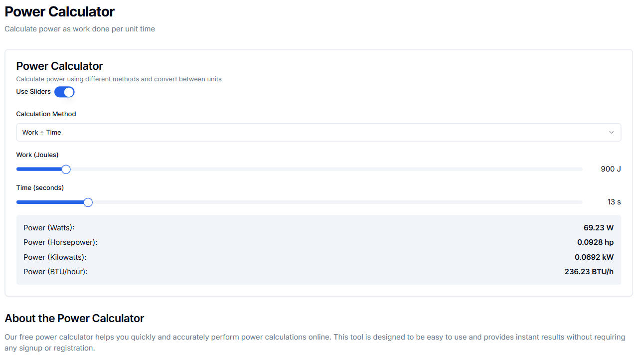 Free Power Calculator | Easy Online Physics Tool | Free Calculators