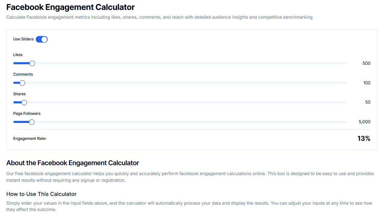 Free Facebook Engagement Calculator | Easy Online Social Media Tool ...