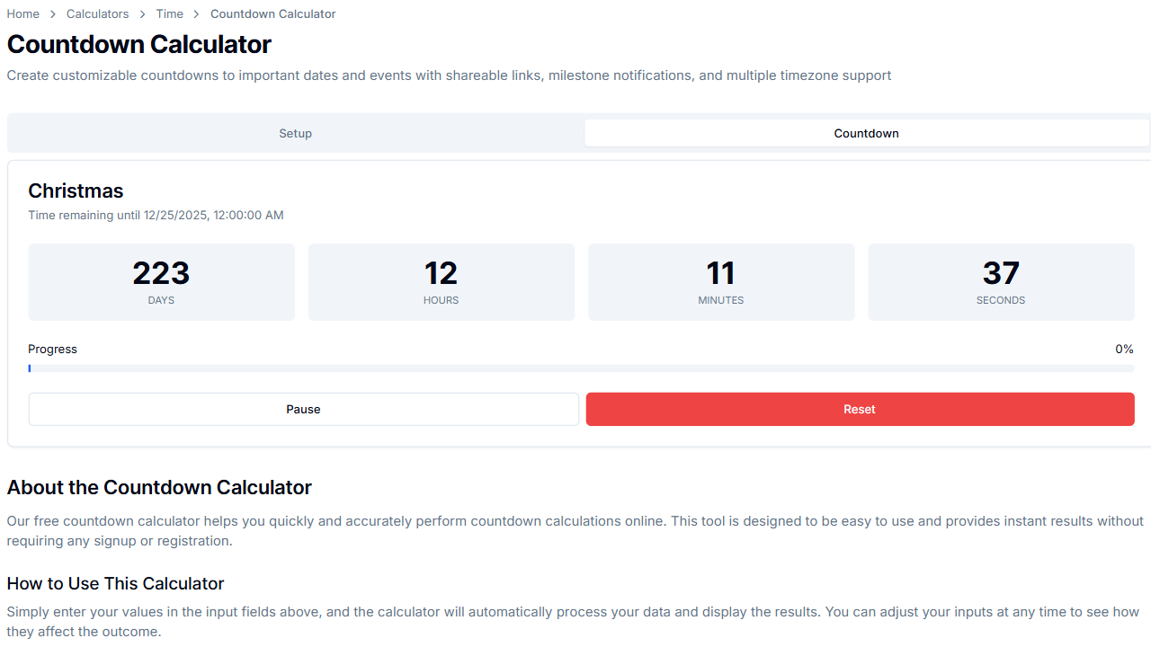 Free Countdown Calculator | Easy Online Time Tool | Free Calculators