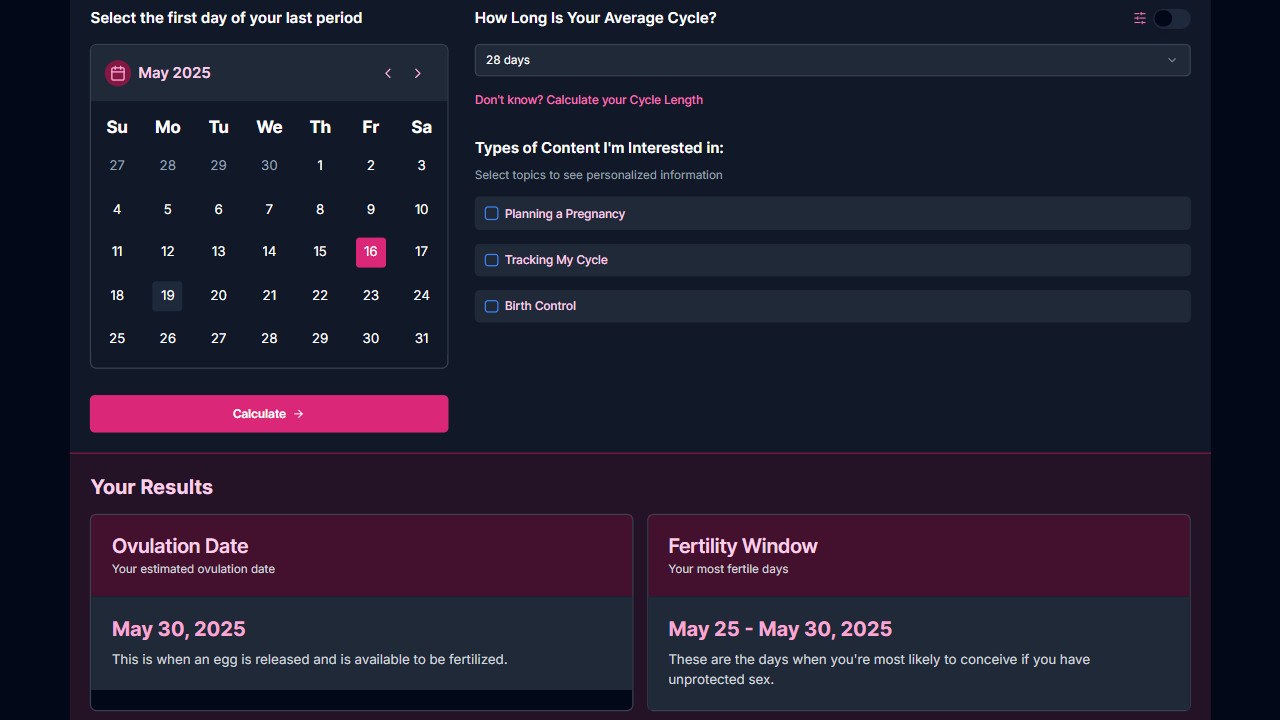 Free Ovulation Calculator | Easy Online Womens Health Tool | Free Calculators