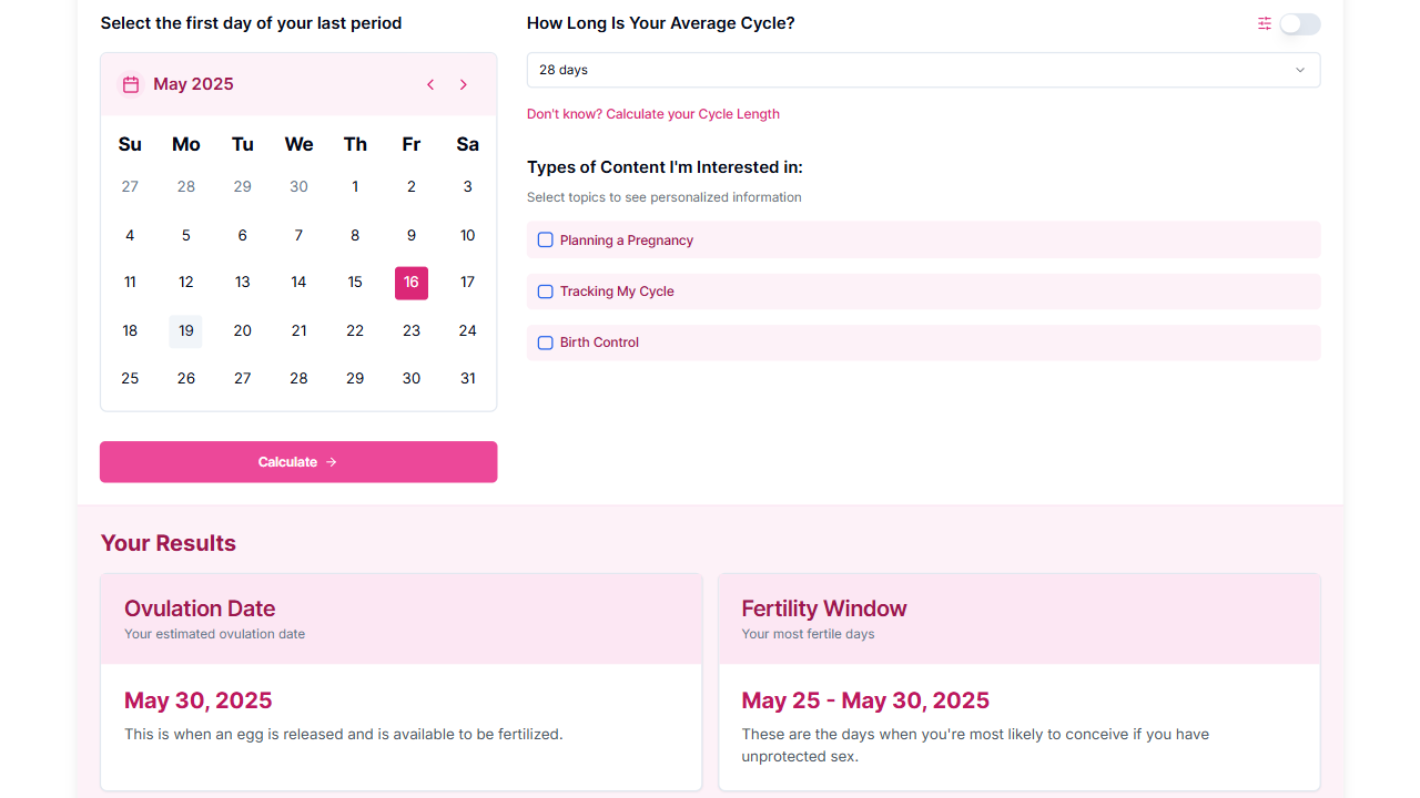 Free Ovulation Calculator | Easy Online Womens Health Tool | Free Calculators